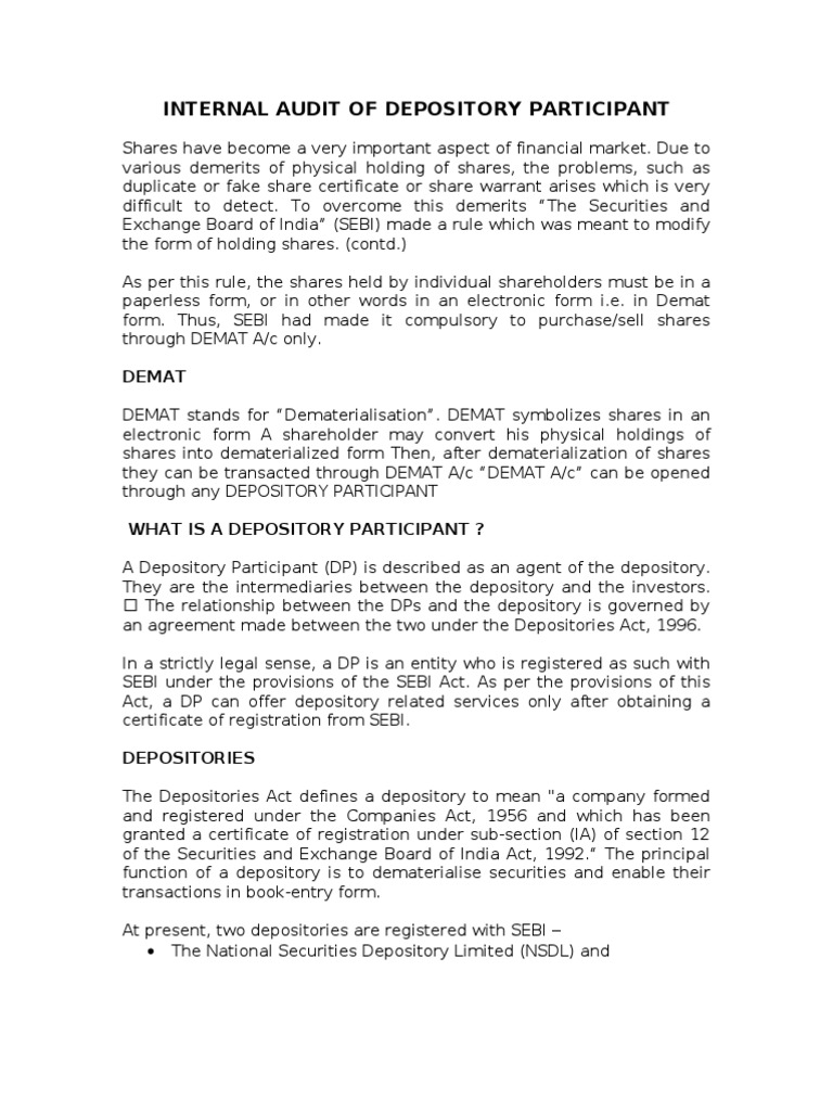 Internal Audit of DP | PDF | Securities (Finance) | Financial Markets