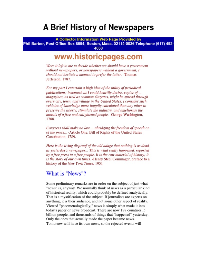 A Brief History of Newspapers | PDF | Newspapers | Magazines