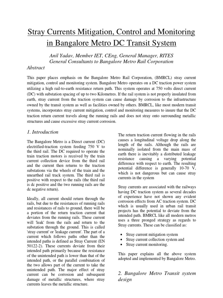 Stray Current Control in Bangalore Metro | PDF | Track (Rail Transport ...