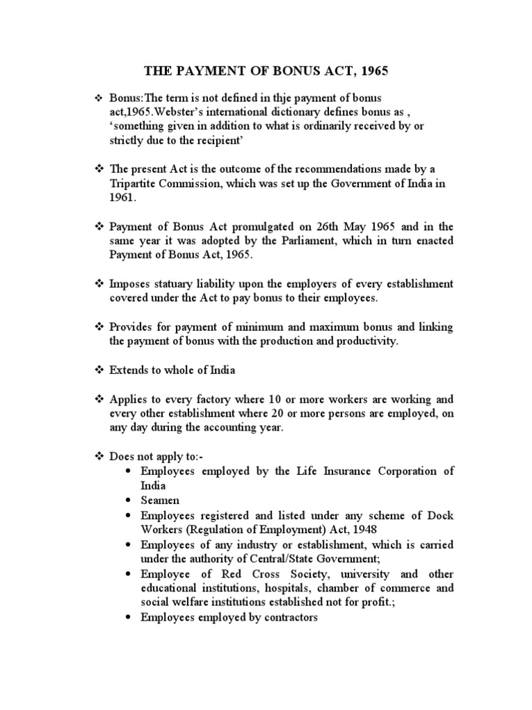 The Payment of Bonus Act, 1965 | PDF | Wage | Employment
