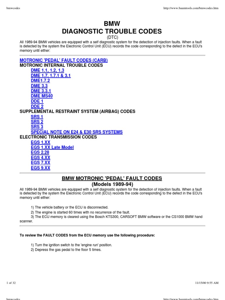 89-94 BMW Codes | PDF | Throttle | Fuel Injection