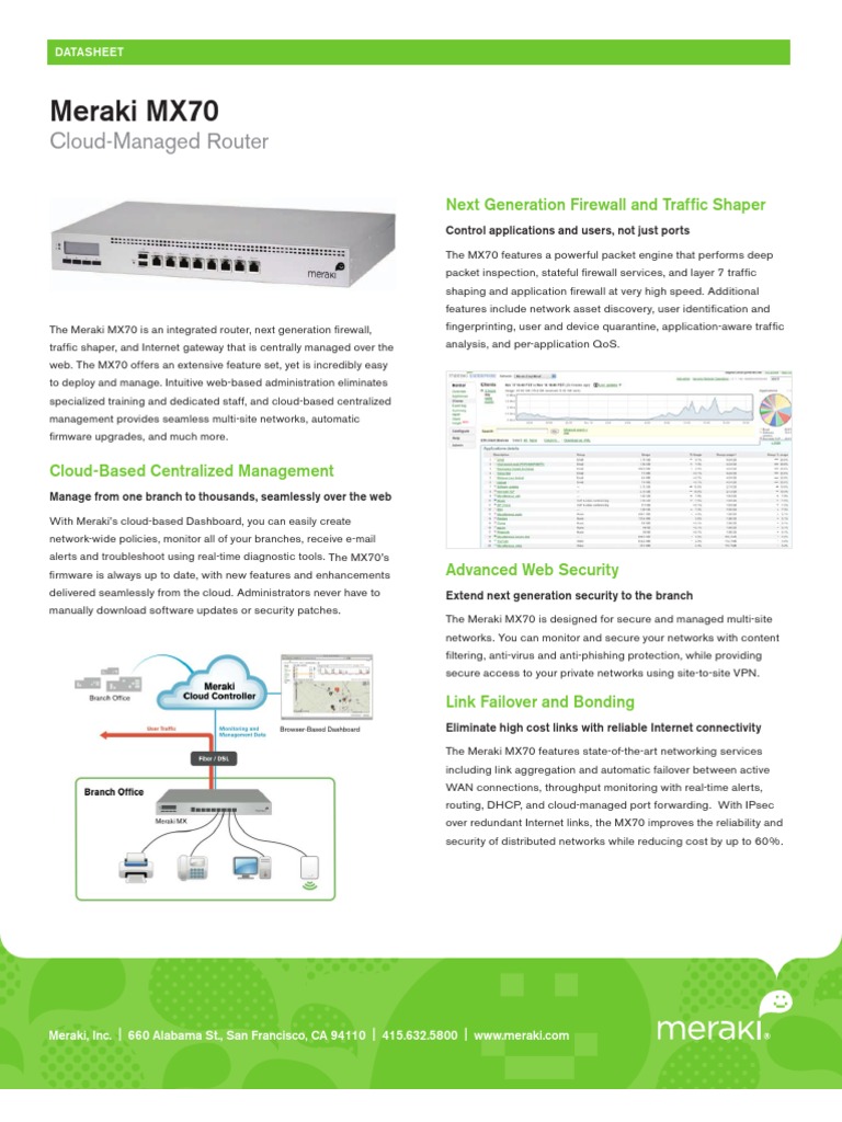 Meraki Datasheet MX70 | PDF | Virtual Private Network | Firewall ...