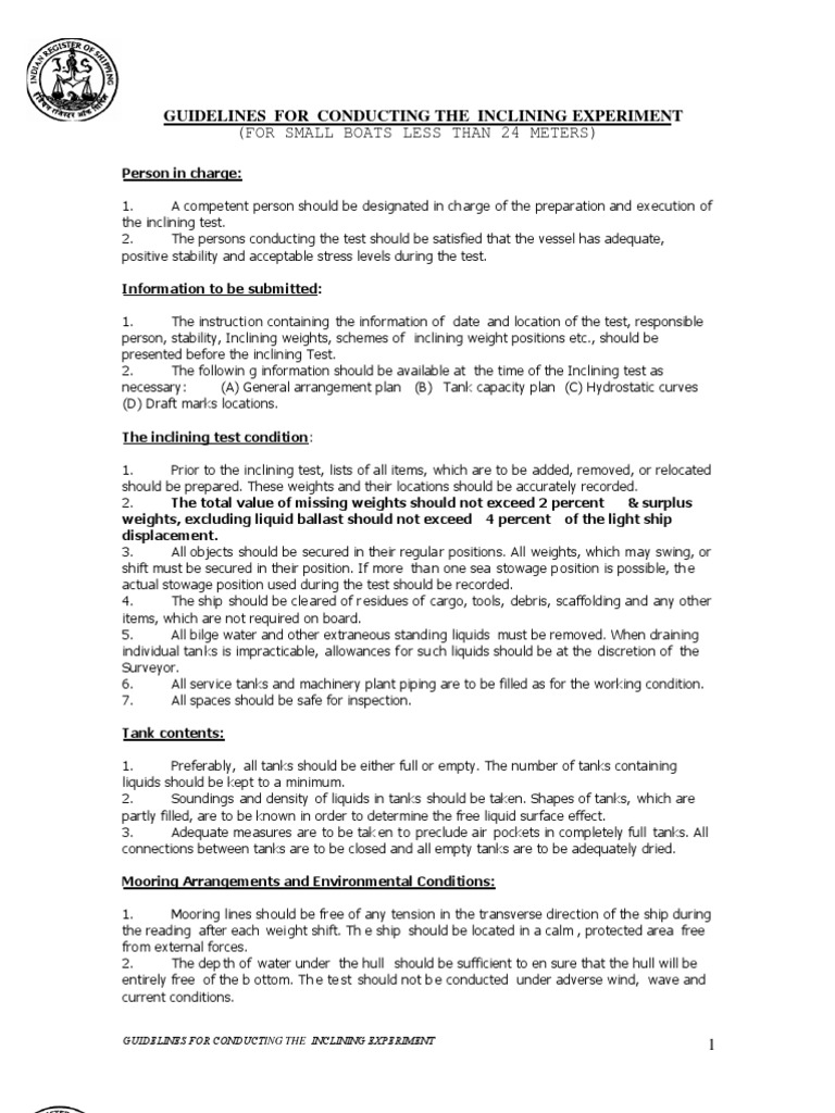 IRS Guidelines For Conducting Inclining Experiment of Small Boats | PDF ...