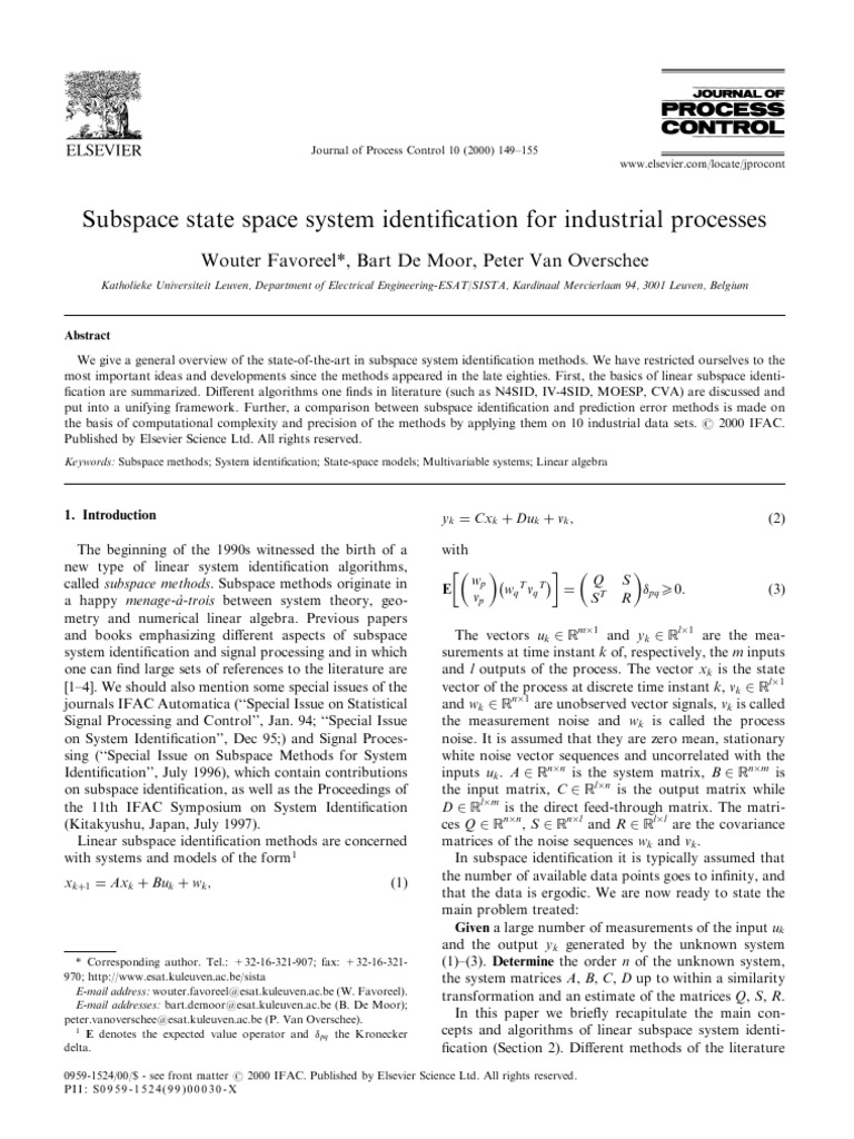 Subspace State Space System Identification For Industrial Processes ...