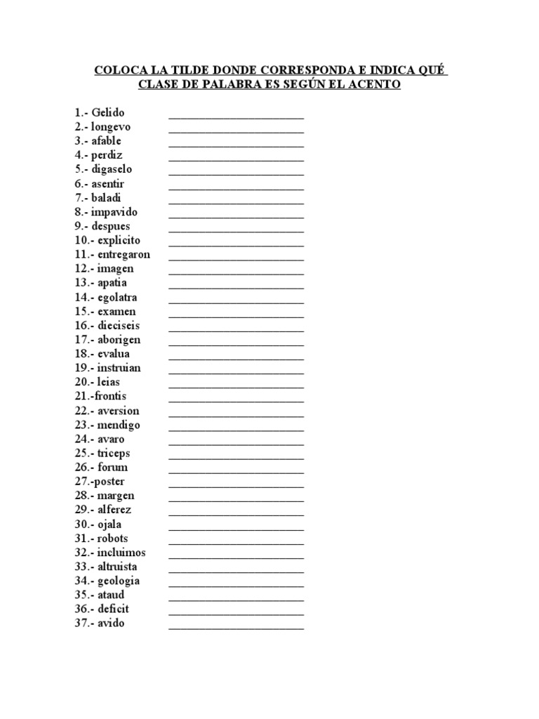 TILDACIÓN GENERAL-EJERCICIOS