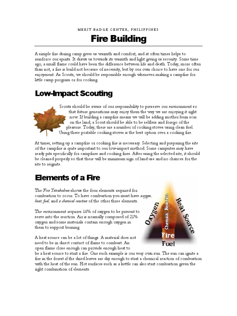 Scout Fire Building Techniques Guide | PDF | Fires | Combustion
