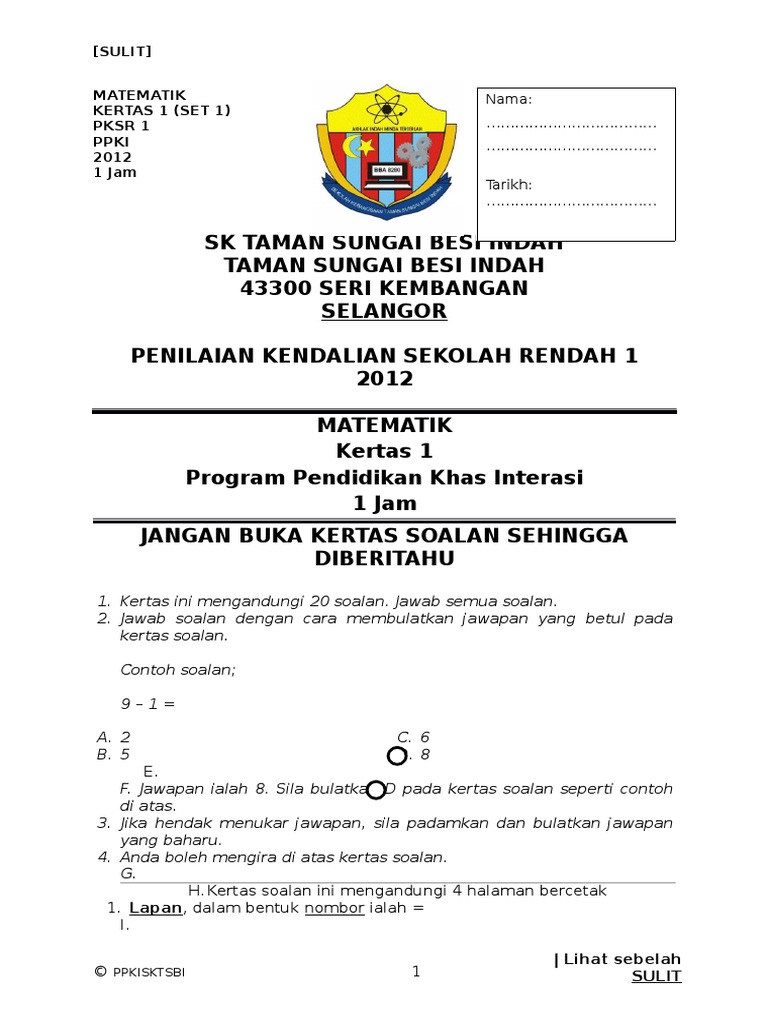 Contoh Soalan Matematik Pendidikan Khas | PDF