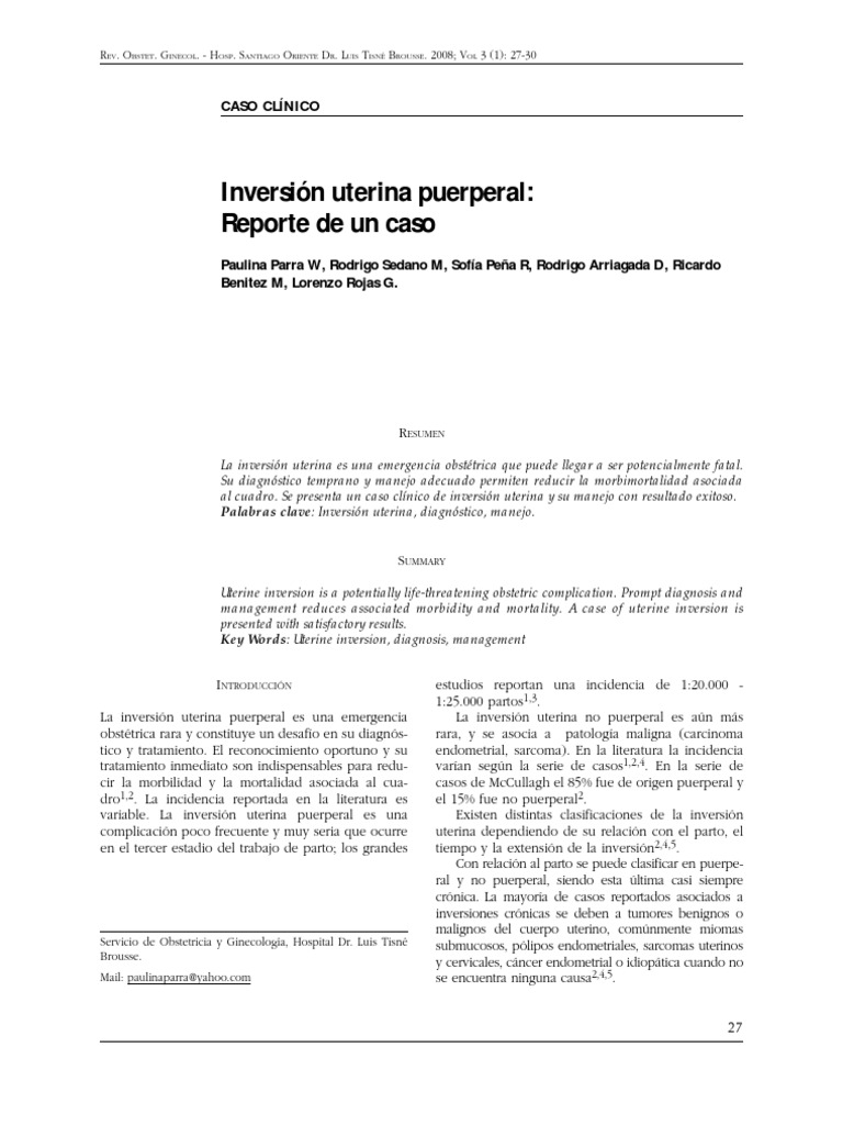 2008 Inversion Uterina Puerperal | PDF | Parto | Medicina