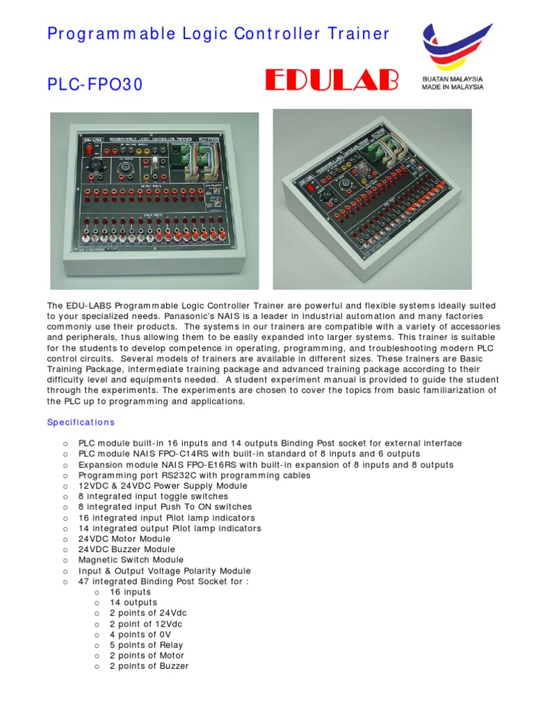 Programmable Logic Controller Trainer PLC-FPO30 | PDF | Programmable ...