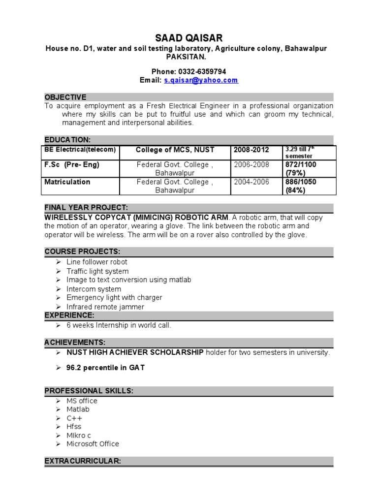 Saad Qaisar: Electrical Engineer CV | PDF