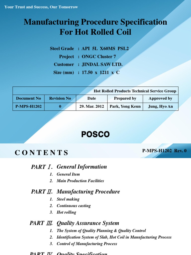 Hot Rolled Coil Manufacturing Specs | PDF | Steelmaking | Rolling ...