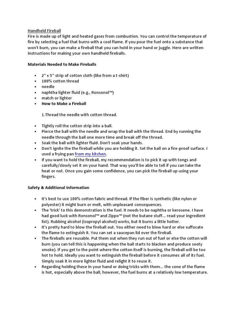 Handheld Fireball | PDF | Yarn | Combustion