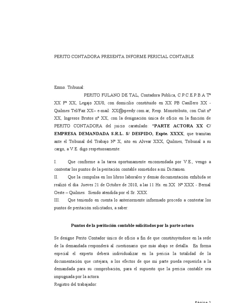 Informe Pericial Contable Modelo | PDF | Salario | Contador