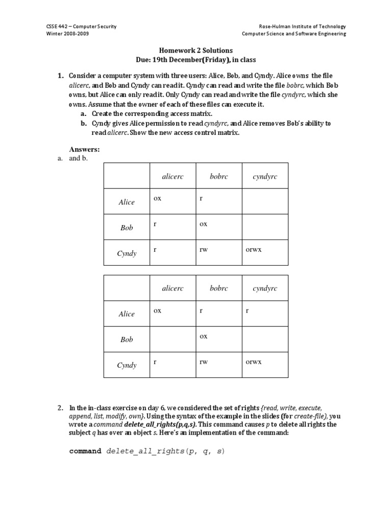 Homework 2 Solns | PDF | Access Control | Computer File