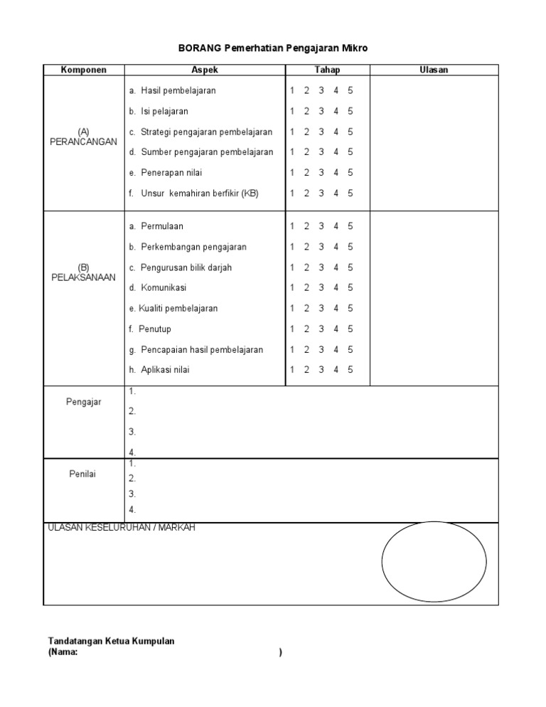 Borang Pemerhatian Micro Teaching | PDF | Karier & Perkembangan | Seni
