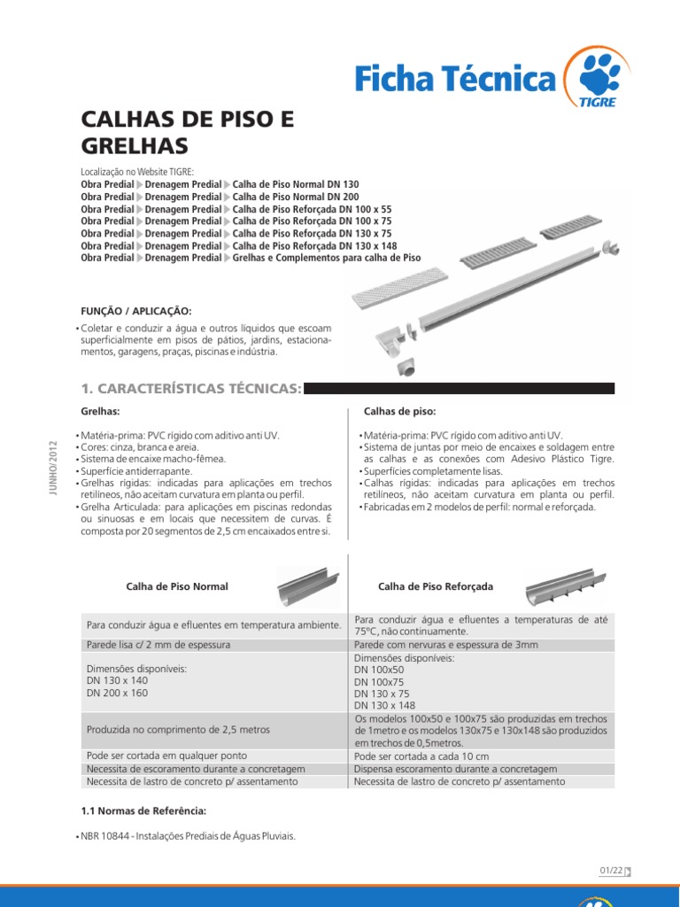 Dimensões e Tipos de Calhas de Piso | PDF | Chuva | Argamassa (alvenaria)