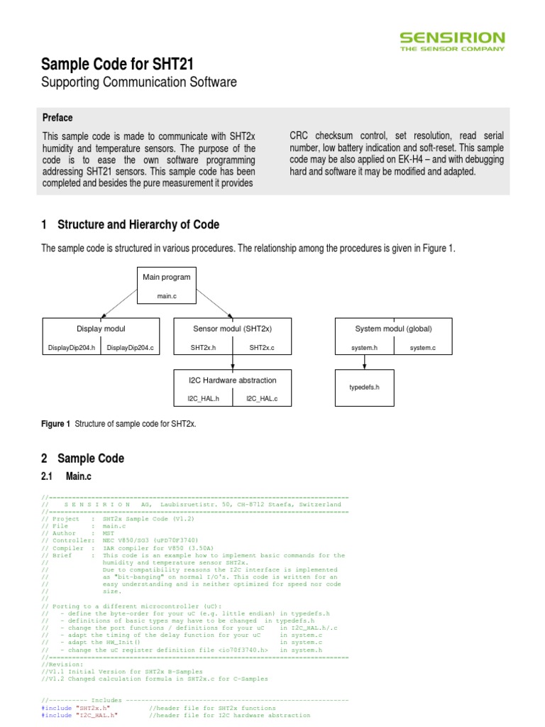 Sensirion Humidity SHT21 Sample Code V1.2 | PDF | Electronic ...