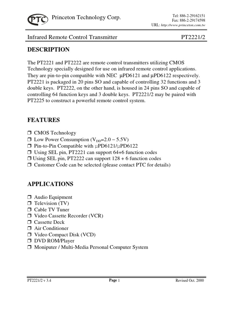 PT 2222 | PDF | Remote Control | Computer Engineering