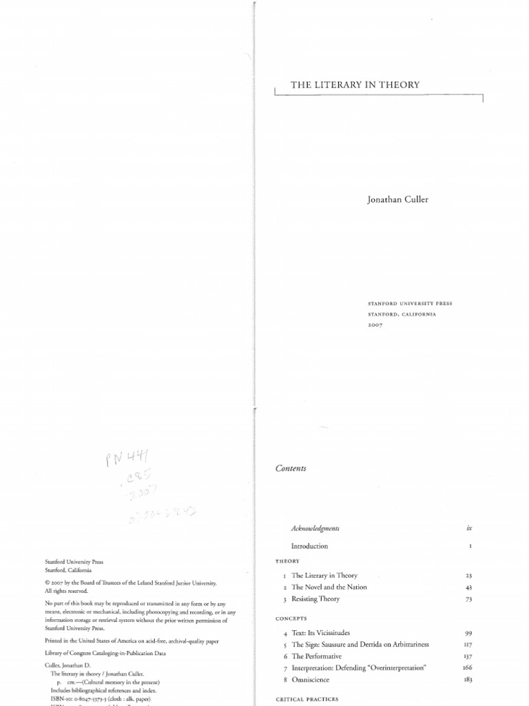 Jonathan Culler - The Literary in Theory | PDF | Literature About ...