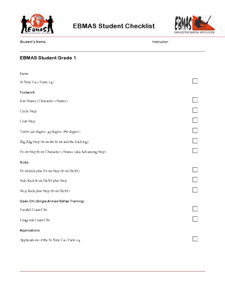 EBMAS SG Checklists 1-12 | PDF | Chinese Martial Arts | Defense