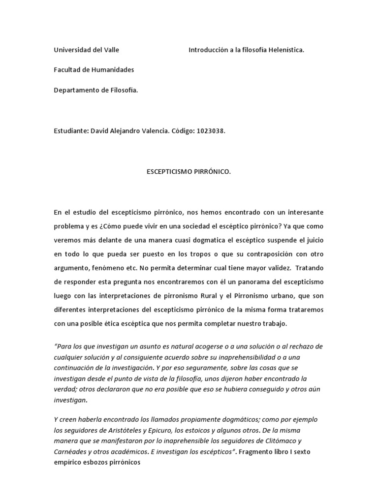 Escepticismo Pirrónico: Rural vs. Urbano | PDF | Escepticismo | Teorías ...