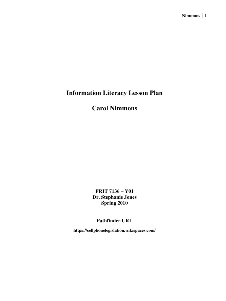 Information Literacy Lesson Plan Carol Nimmons | PDF | Information ...