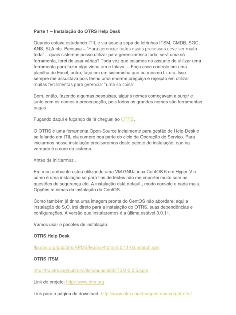 Instalação e configuração inicial do OTRS Help Desk em ambiente GNU ...