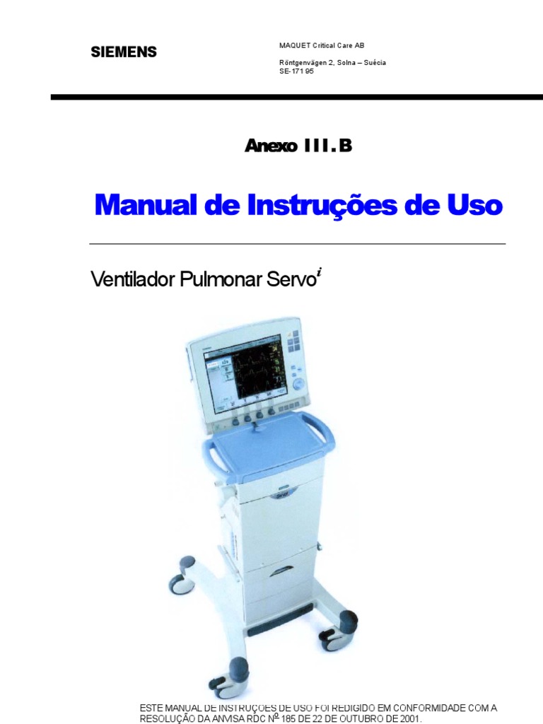 Manual Maquet Servo i | Respiração | Sistema Respiratório