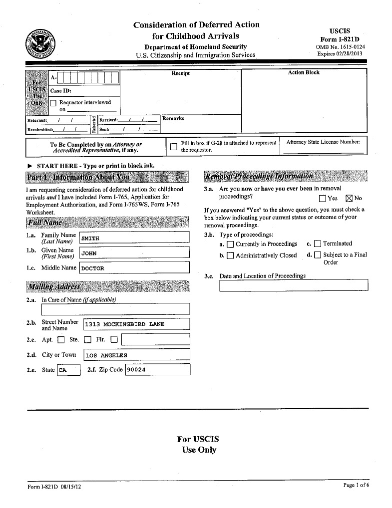 I821d - Sample | PDF | Immigration To The United States | United States ...