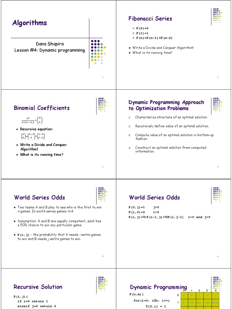 אלגוריתמים- הרצאה 4 - Dynamic Programming | PDF | Dynamic Programming ...