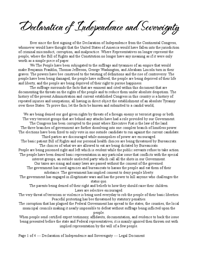 Declaration of Independence and Sovereignty | PDF | Federal Government ...