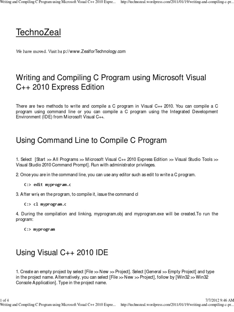 Compiling and Running C Programs Using Microsoft Visual C++ 2010 ...