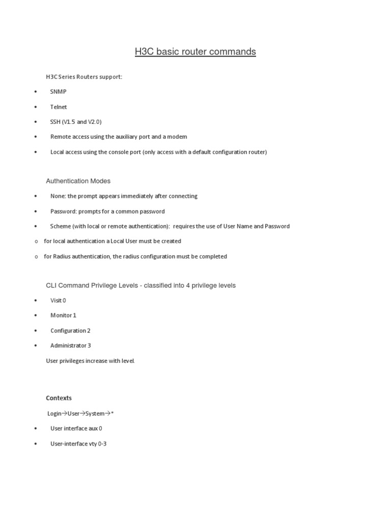 H3C Basic Router Commands | PDF | Booting | Secure Shell