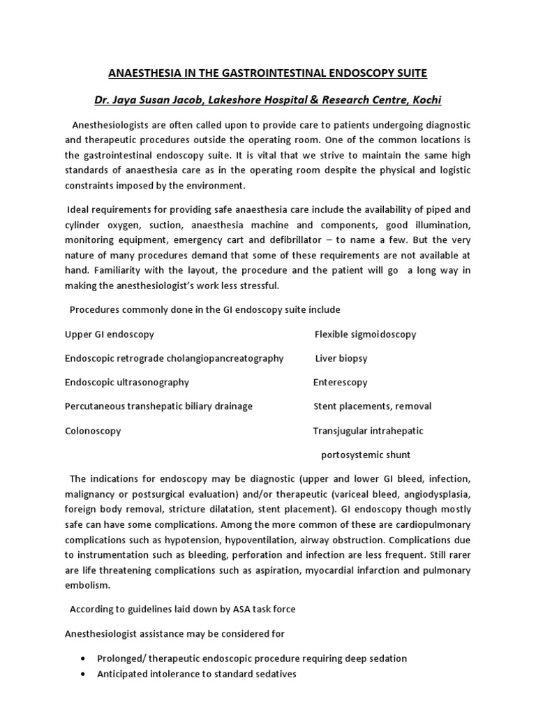 Anaesthesia in The Gastrointestinal Endoscopy Suite | PDF | Anesthesia ...