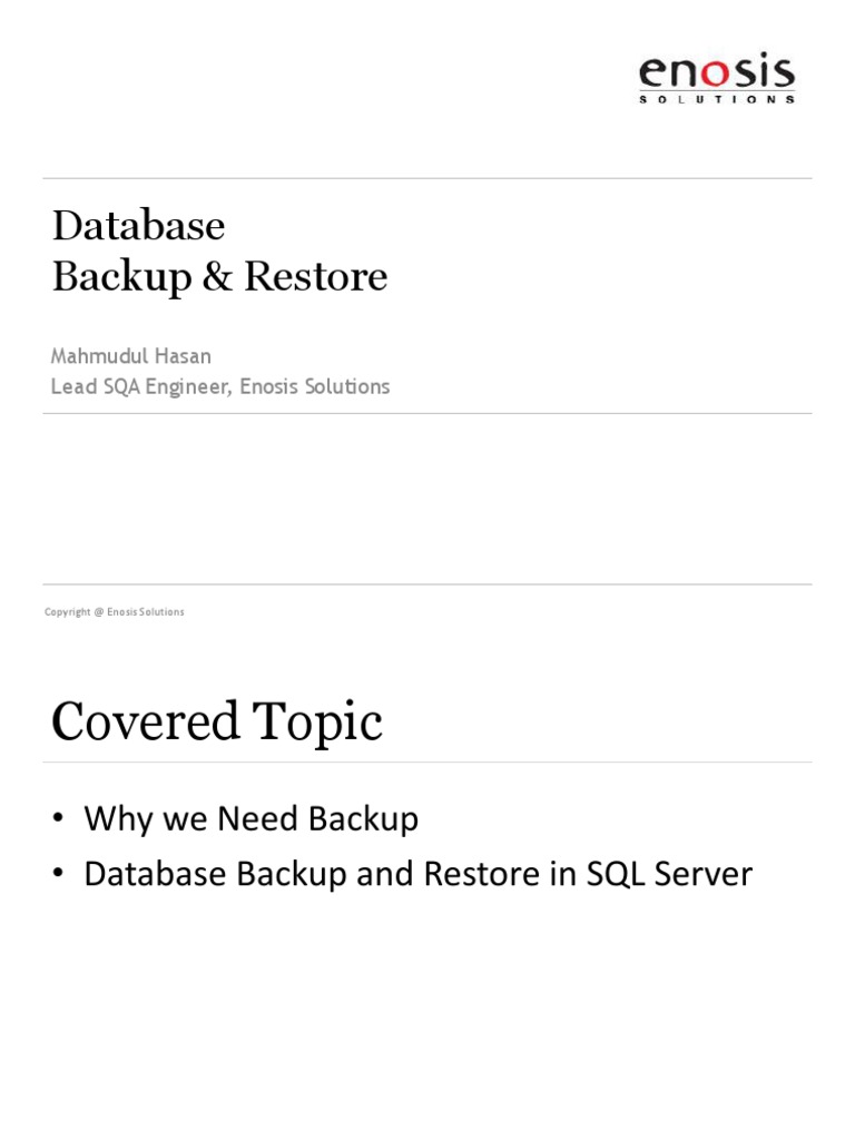 Database Backup & Restore - MSSQL | PDF | Microsoft Sql Server | Backup