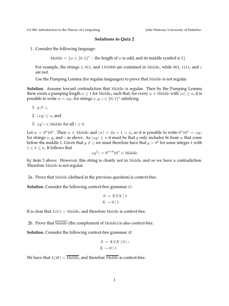 Solutions To Quiz 2: Solution | PDF | Linguistics | Grammar
