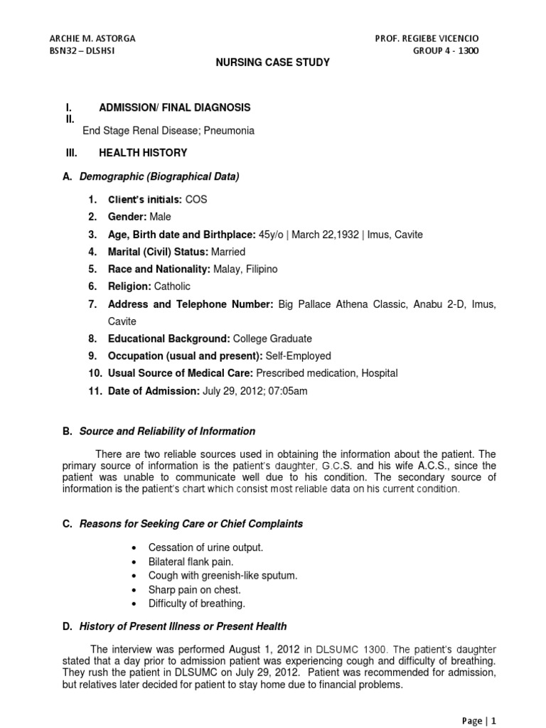 Nursing Case Study (Final) - Archie | PDF | Kidney | Lung