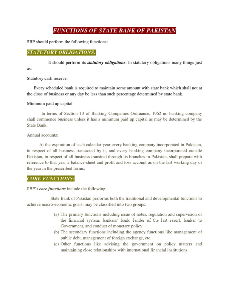 Functions of SBP | PDF | Microfinance | Banks