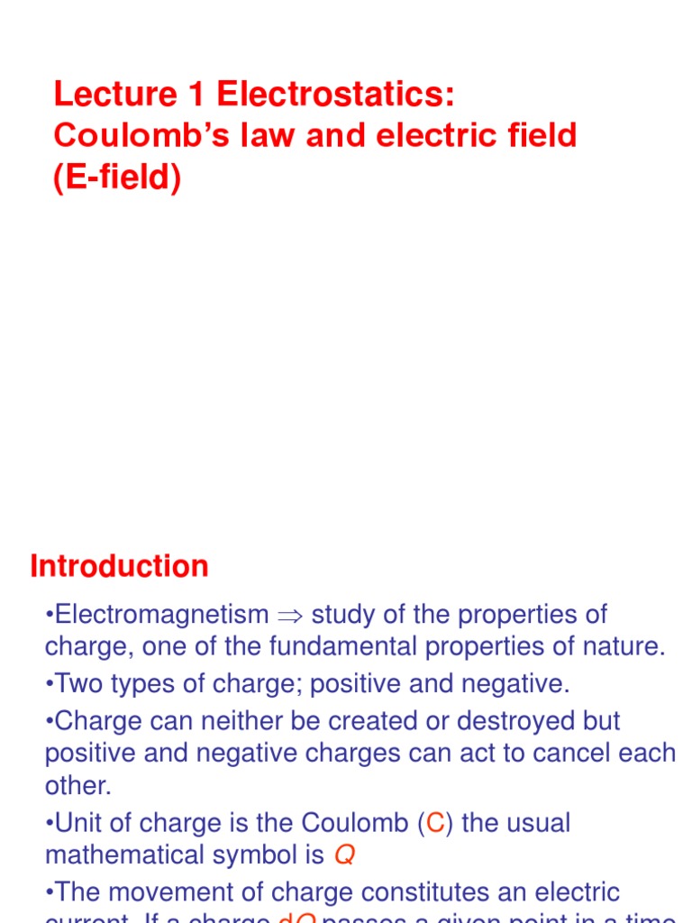 Electrostatics: Coulomb's Law and Electric Field (E-Field) | PDF ...