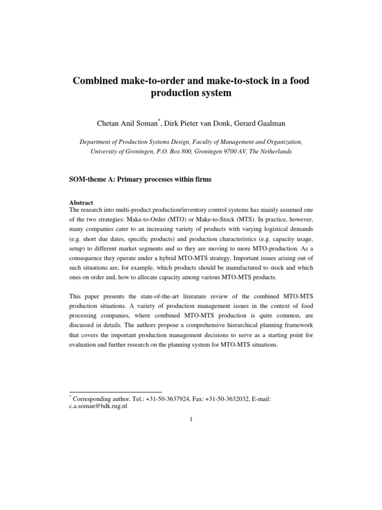 Hybrid MTO-MTS in Food Production Systems | PDF | Operations Management ...
