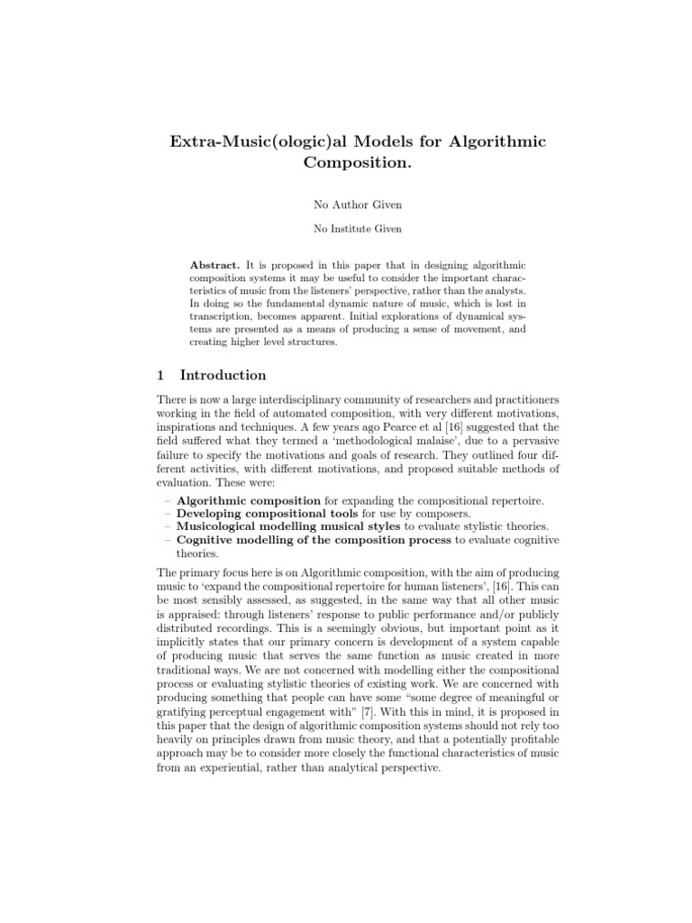 Extra-Music (Ologic) Al Models For Algorithmic Composition Eldridge 2005 | PDF | Neural ...