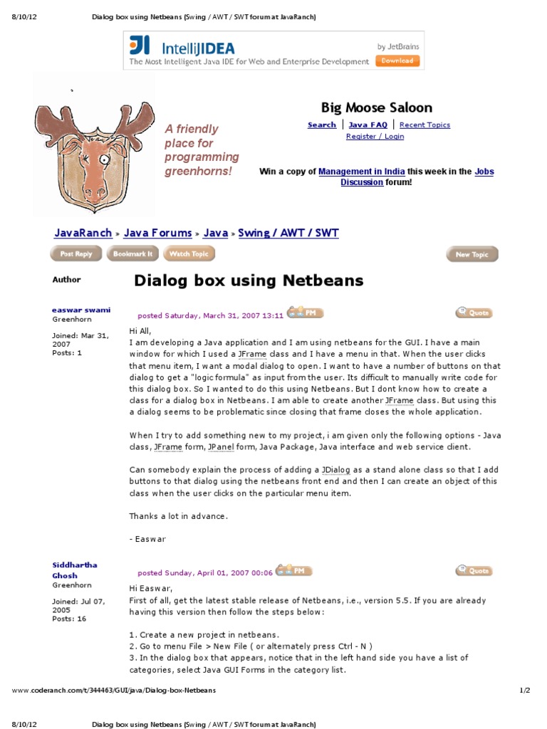 Dialog Box Using Netbeans (Swing - AWT - SWT Forum at JavaRanch) | PDF ...