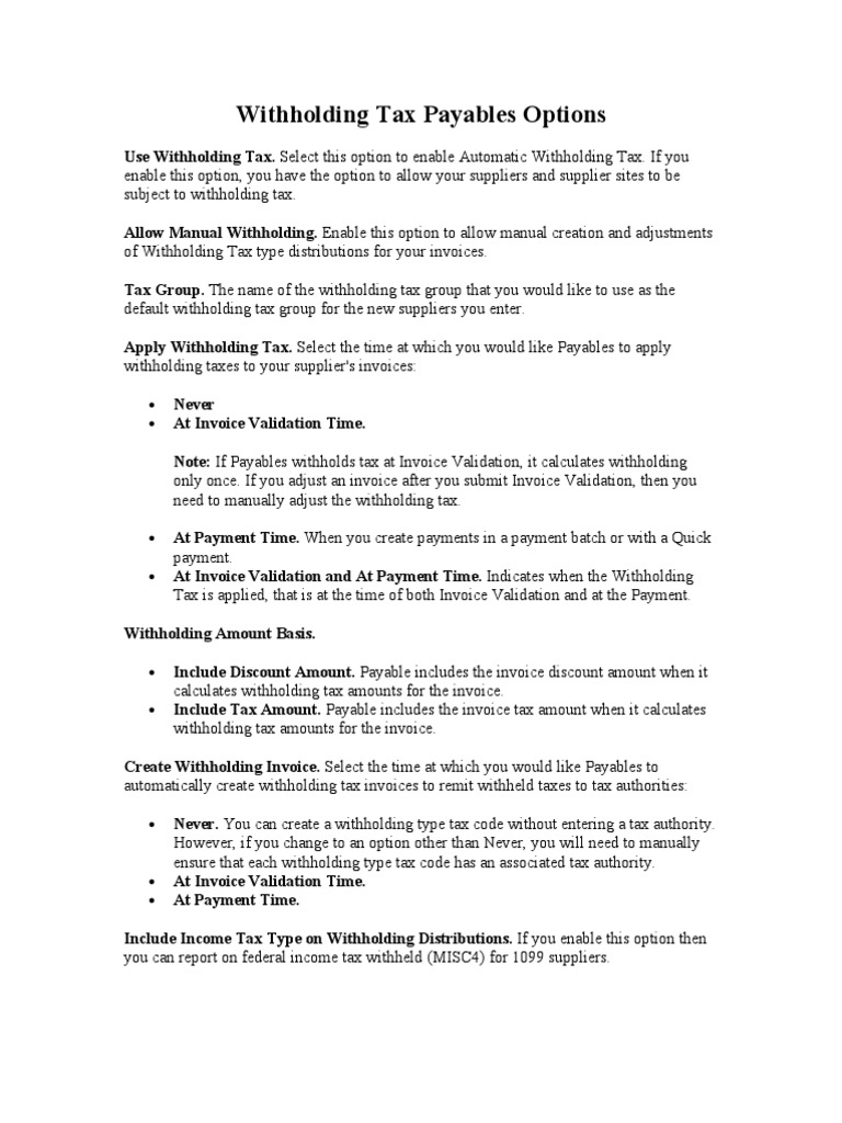 Withholding Tax Payables Options | PDF | Withholding Tax | Invoice