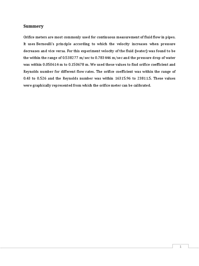 Orifice Meter Calibration Experiment | PDF | Flow Measurement ...