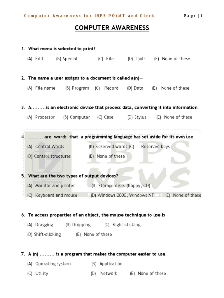 Computer Awareness | PDF | Computer Data Storage | Computer Network