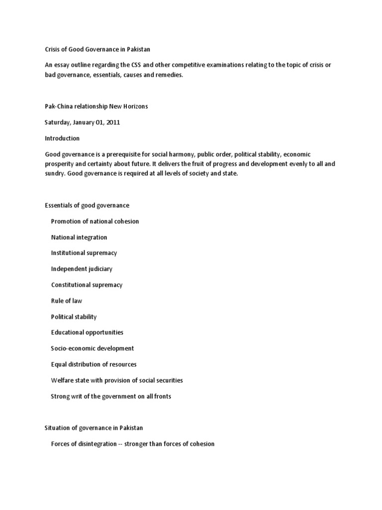 Governance Crisis in Pakistan: Causes & Solutions | PDF | Good ...