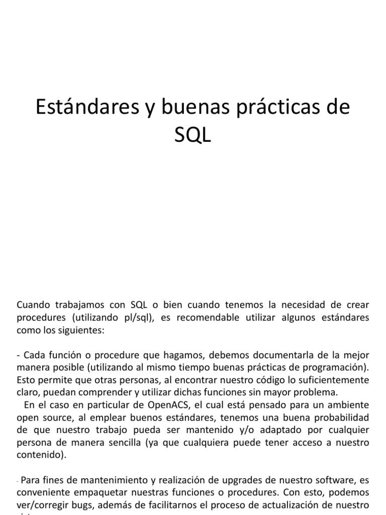 Buenas Prácticas de SQL | Descargar gratis PDF | SQL | Gestión de ...