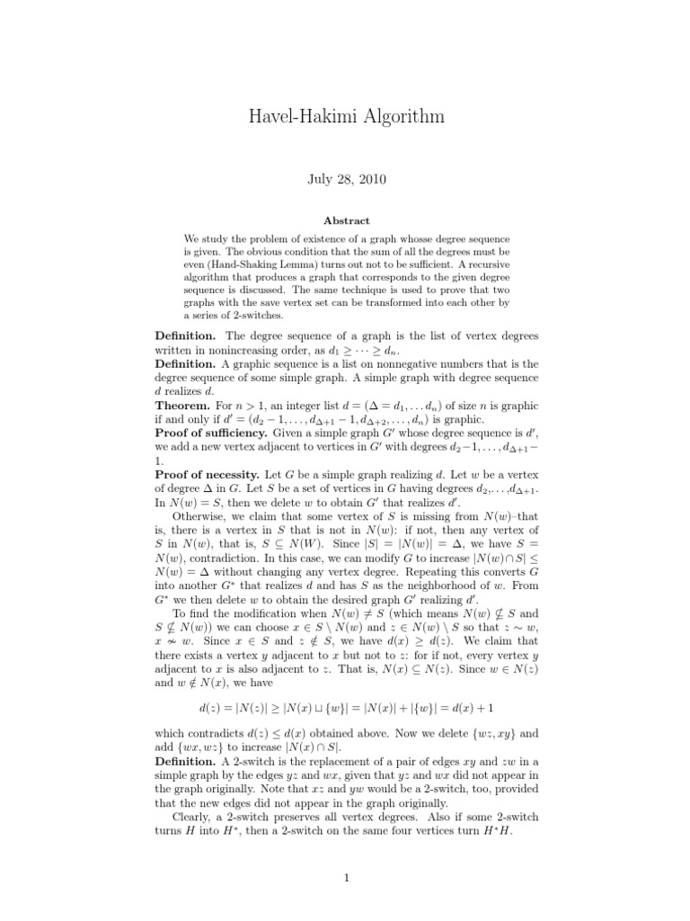 Havel Hakimi | PDF | Vertex (Graph Theory) | Sequence