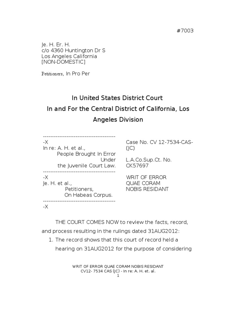 Writ of Error 003 | PDF | Coram Nobis | Writ