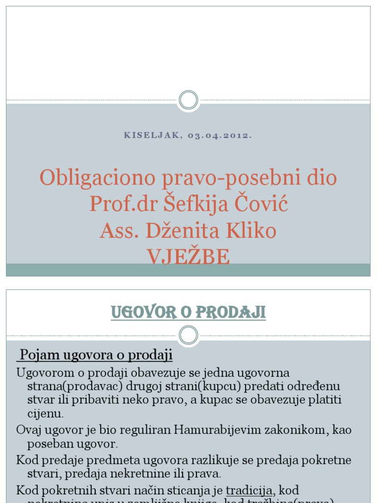 Obligaciono Pravo-Posebni Dio 1 | PDF